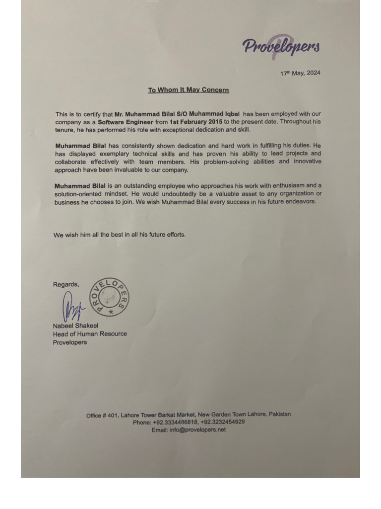 Bilal-Experience Letter | PDF