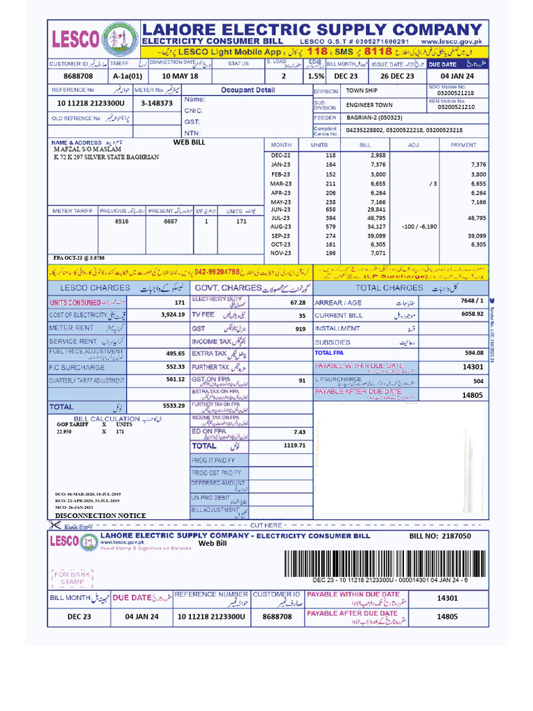 LESCO - Web Bill-DEC | PDF