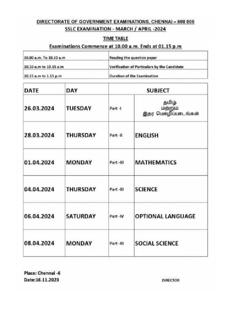 10th Timetable | PDF