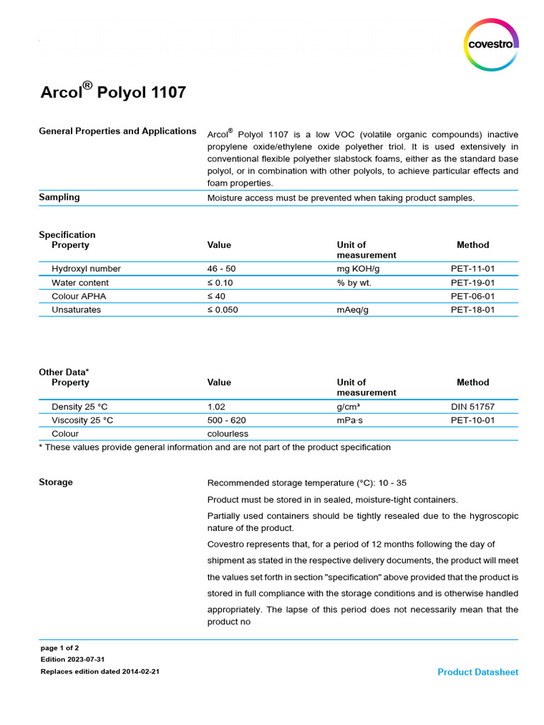 Arcol Polyol 1107 - en - 05484758 23980963 23981197 | PDF | Medical ...