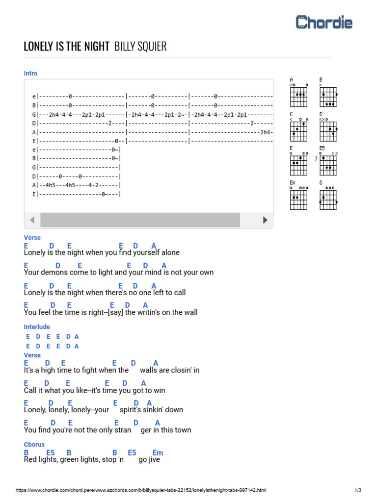 Lonely Is The Night Billy Squier Chords | PDF | Elements Of Music ...