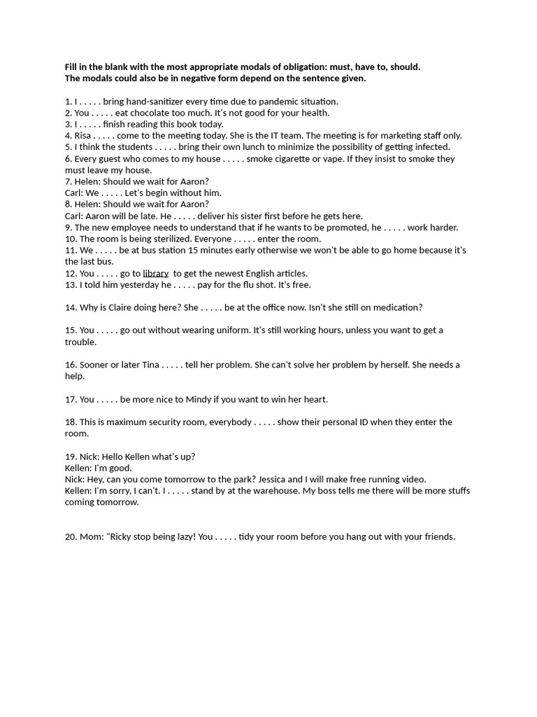 soal latihan should dan must | PDF