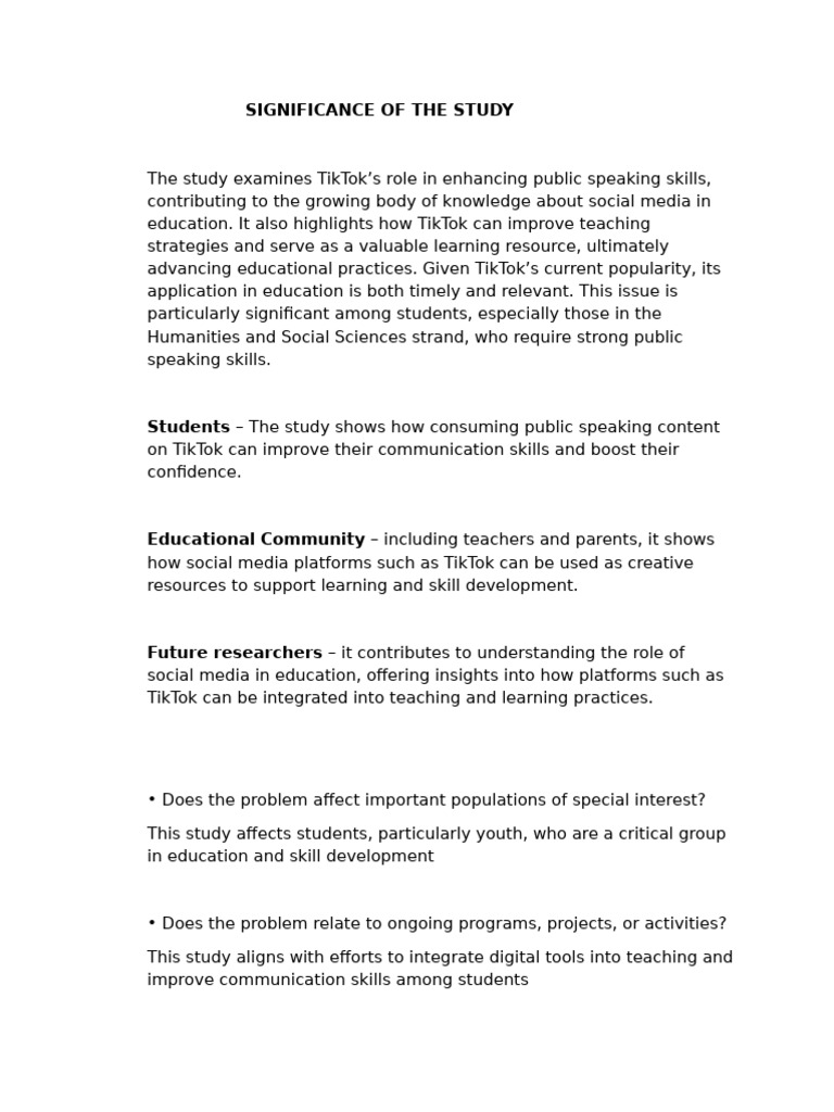 Significance of The Study | PDF