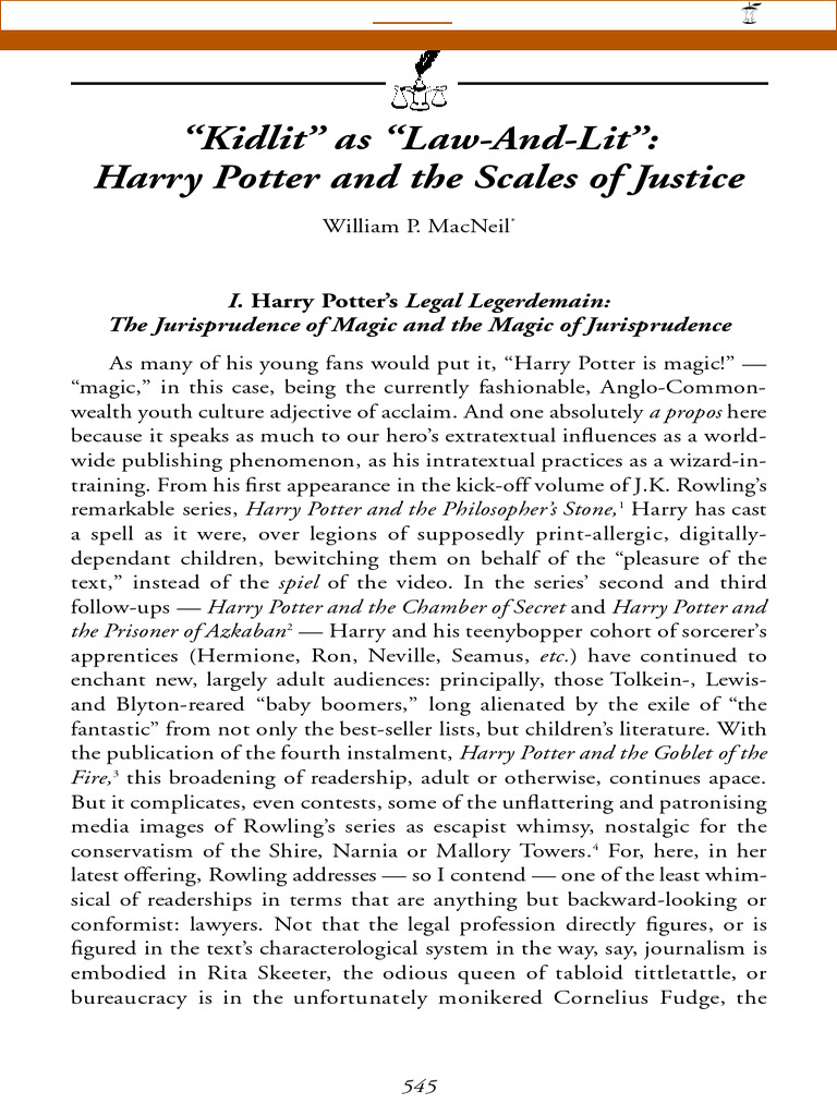 William P. MacNeil Paper Kidlit As Law and Lit | PDF | Harry Potter ...