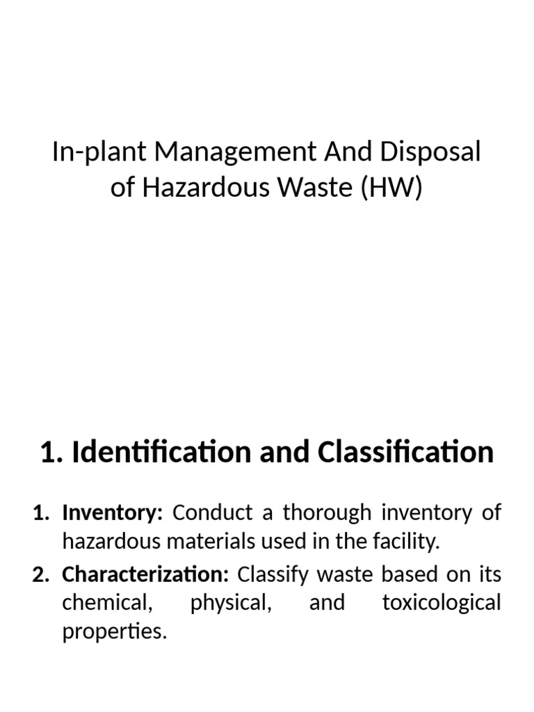In-Plant Management and Disposal of Hazardous Waste (HW1) | PDF