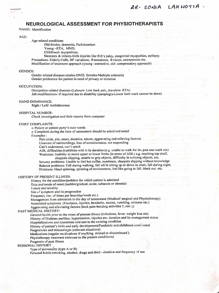 Neuro Assessment (Sonia Ma'am) | PDF