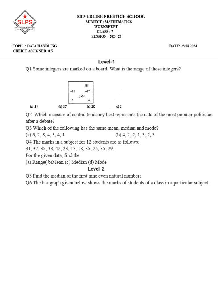 Cl-7 - Worksheet - CH - 3 Data Handling | PDF