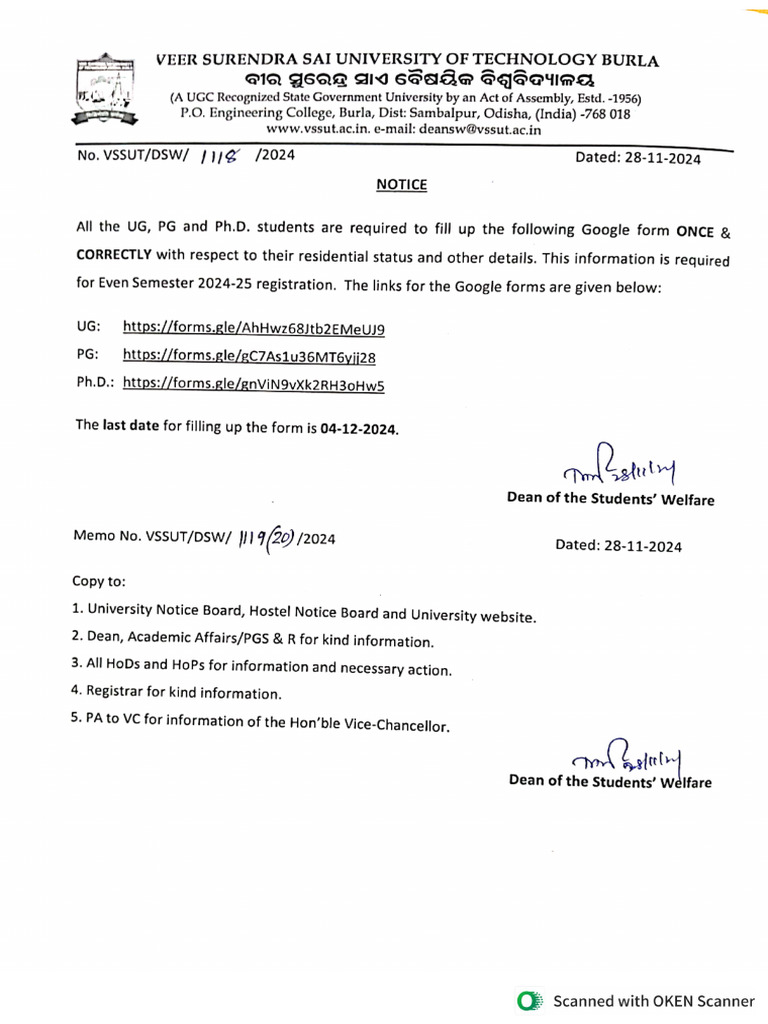 1st Semester Form Notice - 1732859754 | PDF