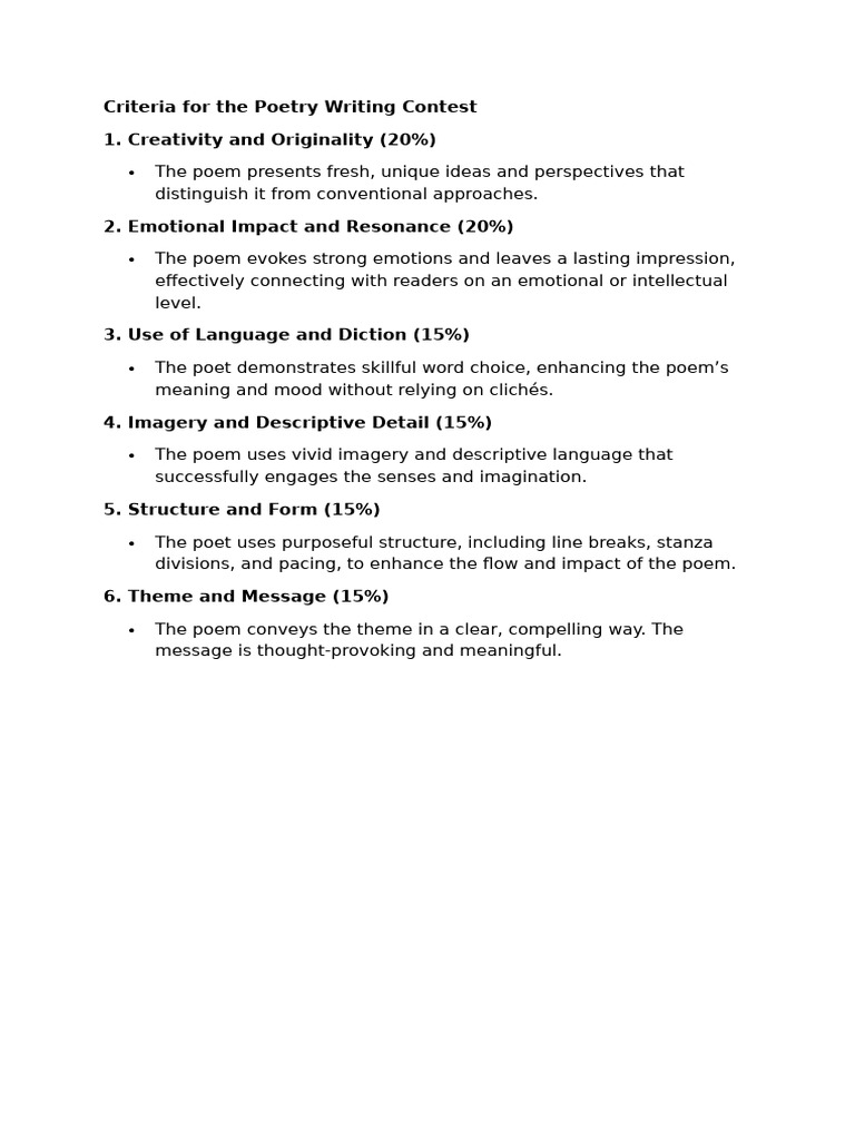 Criteria For The Poetry Writing Contest | PDF