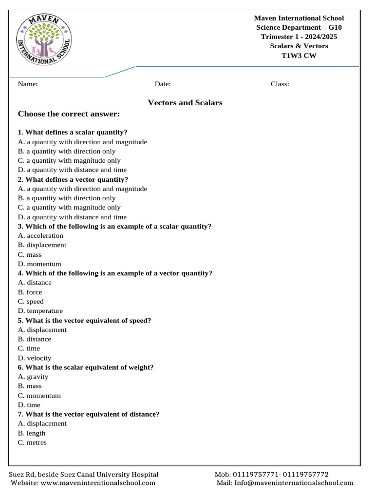 T1 W3 G10 Physics CW | PDF | Euclidean Vector | Velocity