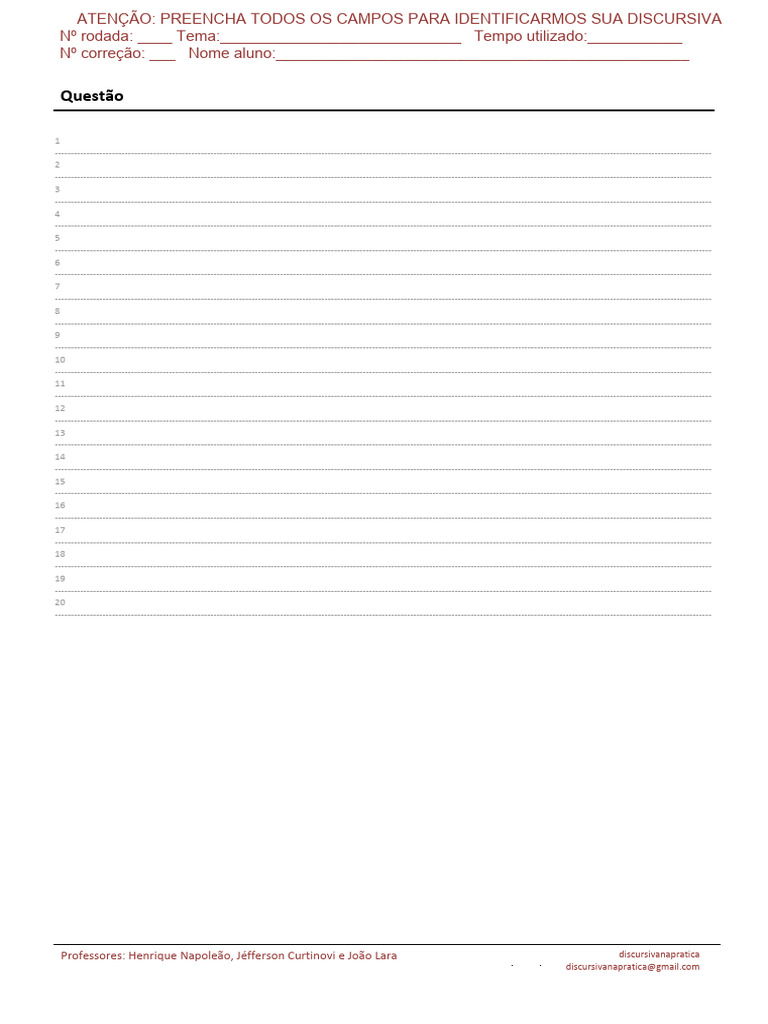Modelo Folha Resposta FGV Questao 20 Linhas | PDF