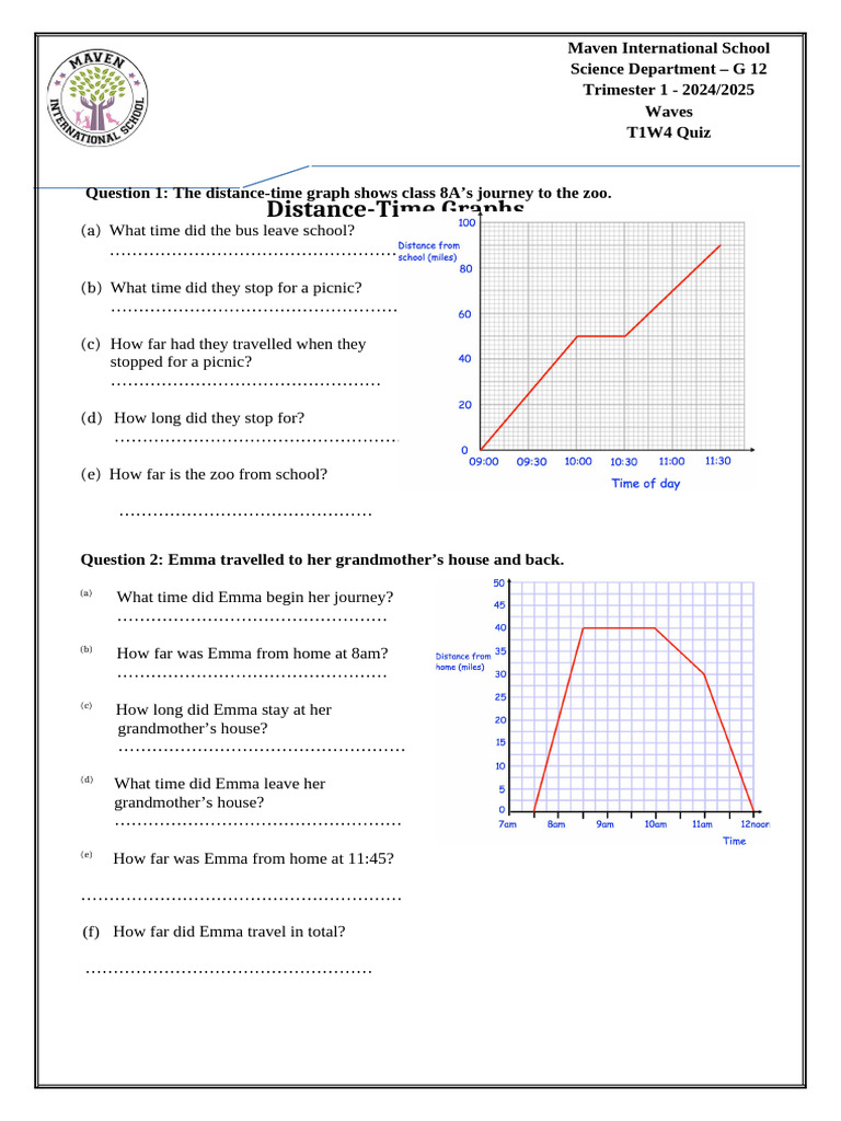 G10 W5 Distance Time Graph HW1 | PDF