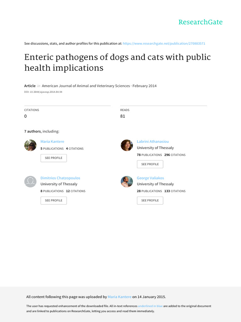 Enteric Pathogens in Pets and Public Health | PDF | Clinical Medicine ...