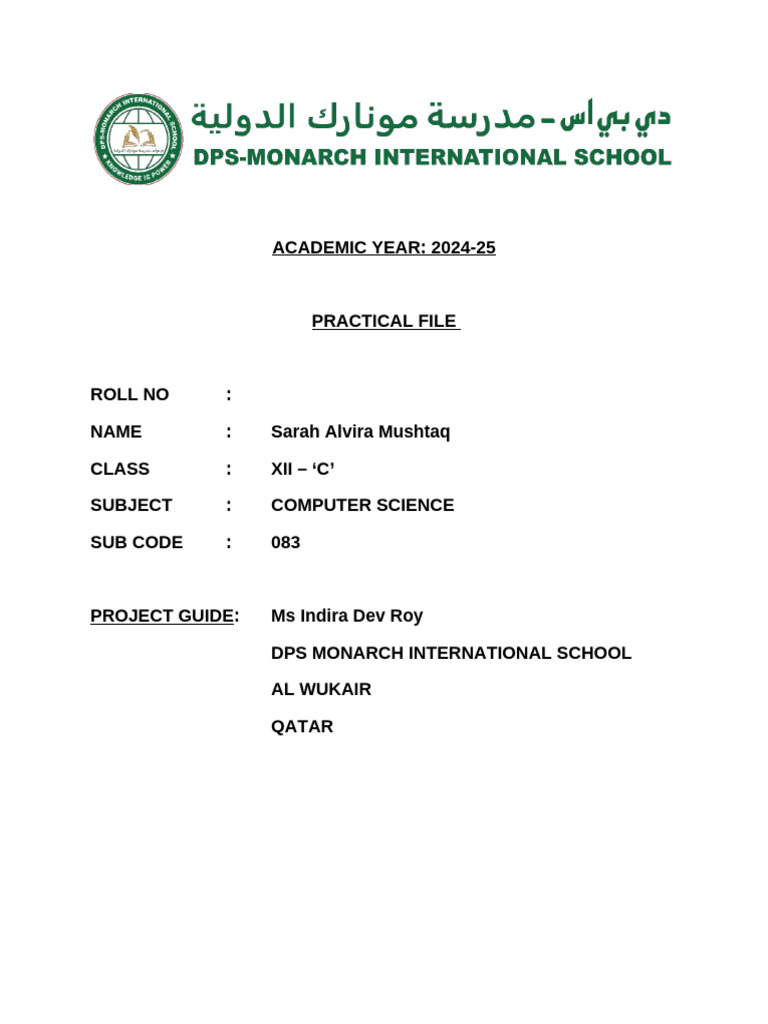 PRACTICAL FILE COVER PAGE sar | PDF