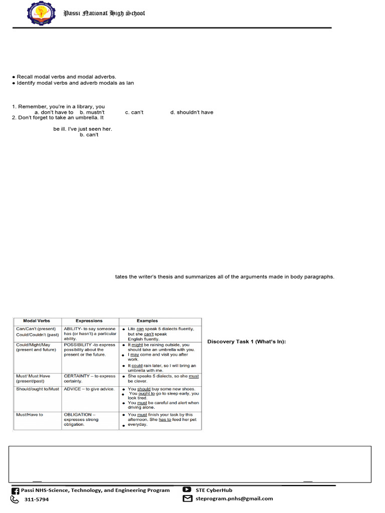Modal Verbs and Adverbs in Argumentation | PDF | Verb | Argument