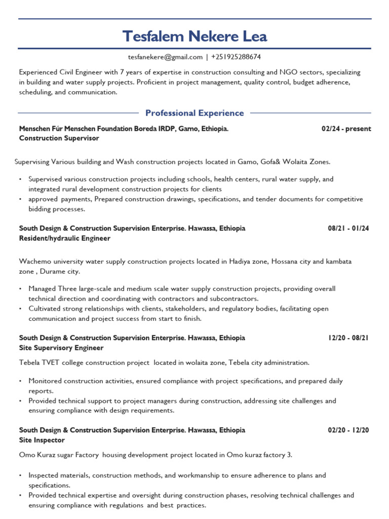 Tesfalem Nekere Lea - Resume Final | PDF | Engineering | Business