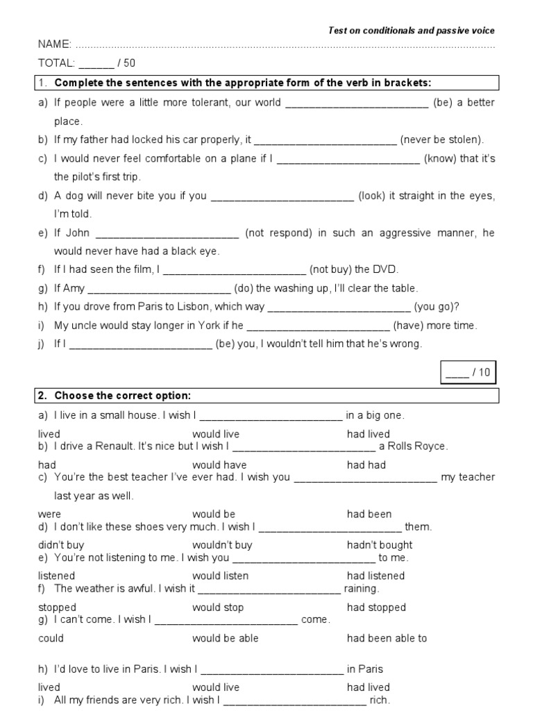 Conditionals and Passive Voice Test | PDF | Language Arts & Discipline