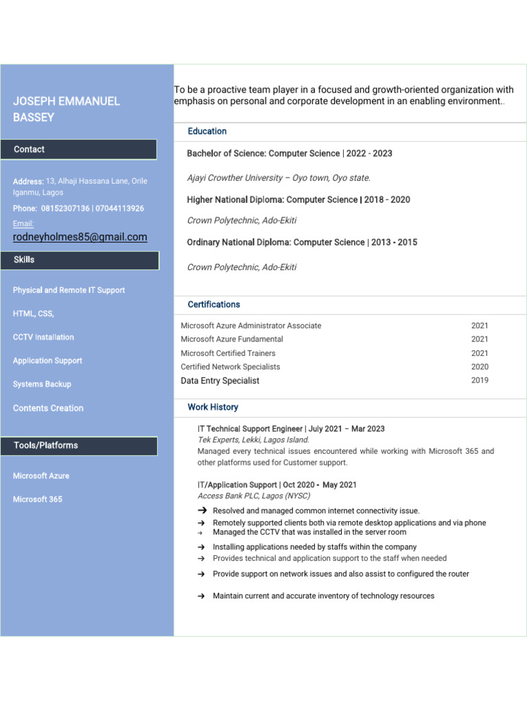 Emmanuel Joseph Resumé 2 | PDF | Microsoft | Internet