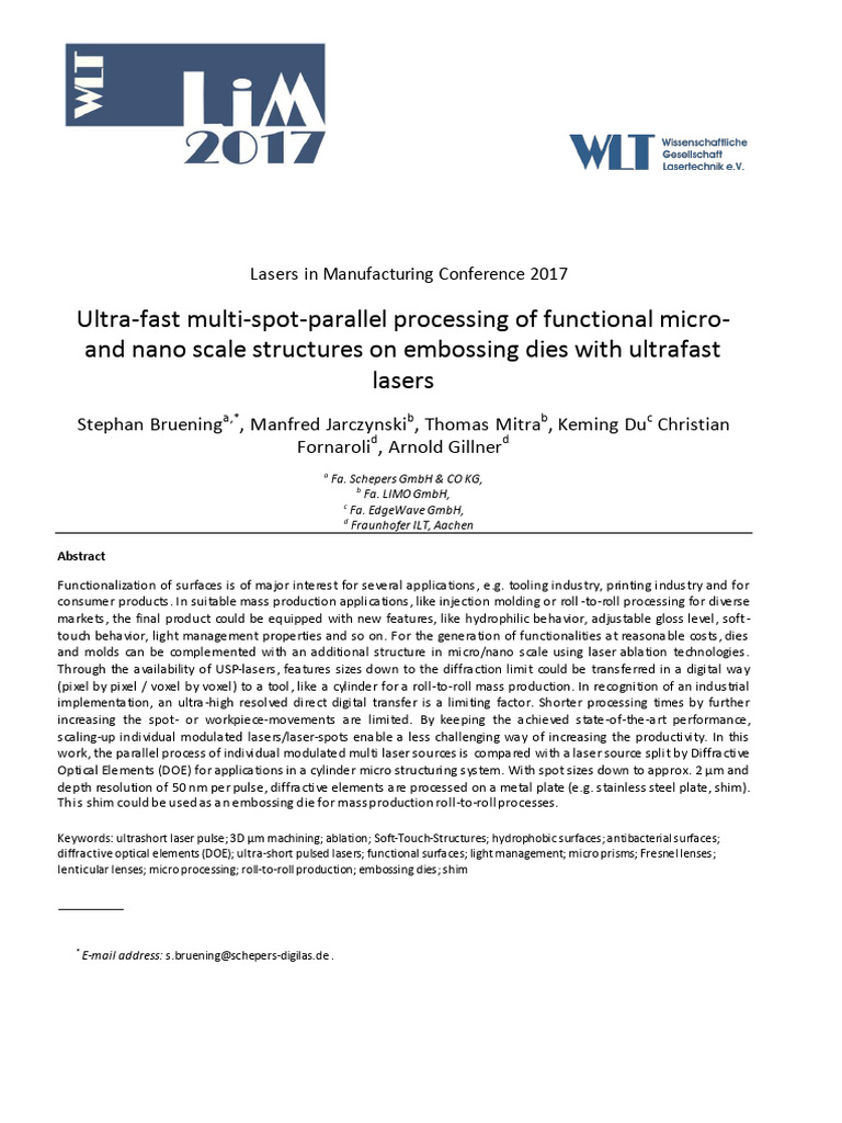 Ultra-Fast Multi-Spot-Parallel Processing of Functional Micro-And ...