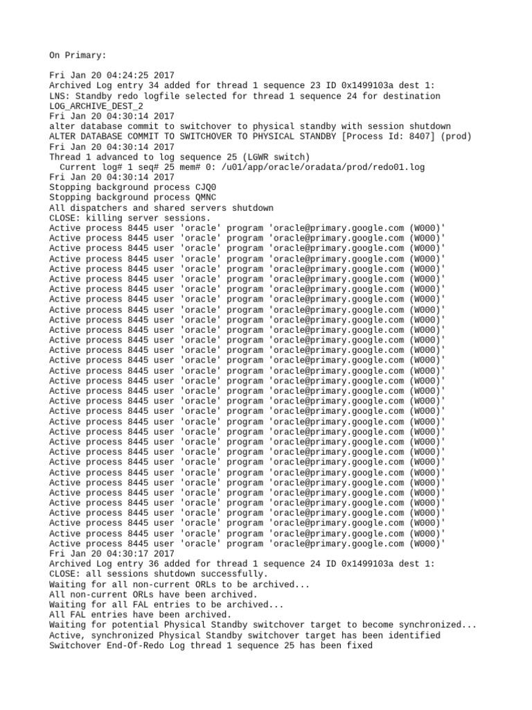 Database Switchover Log Details | PDF | Information Retrieval | Data