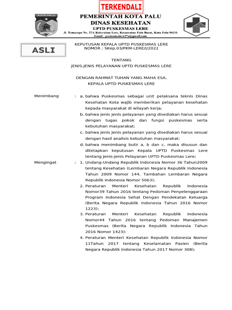 Jenis Layanan Puskesmas Lere | PDF