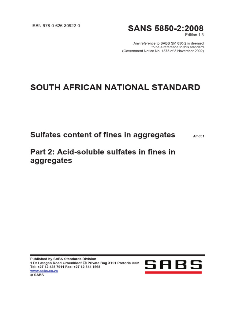 SANS 5850-2:2008 Sulfate Testing Method | PDF | Filtration ...
