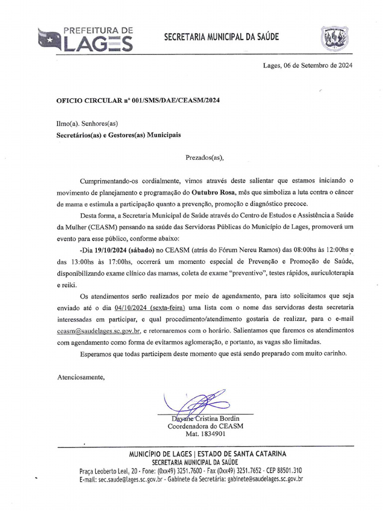 Oficio Circular #001.SMS - Dae.ceasm.2024 | PDF