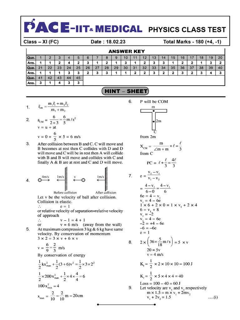Answer Key - Xi - FC - Physics Class Test (VP Sir) Dt. 18.02.23 | PDF