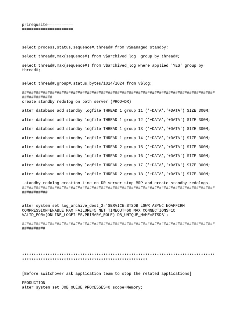 Switchover Production To DR Sop | PDF | System Software | Computing
