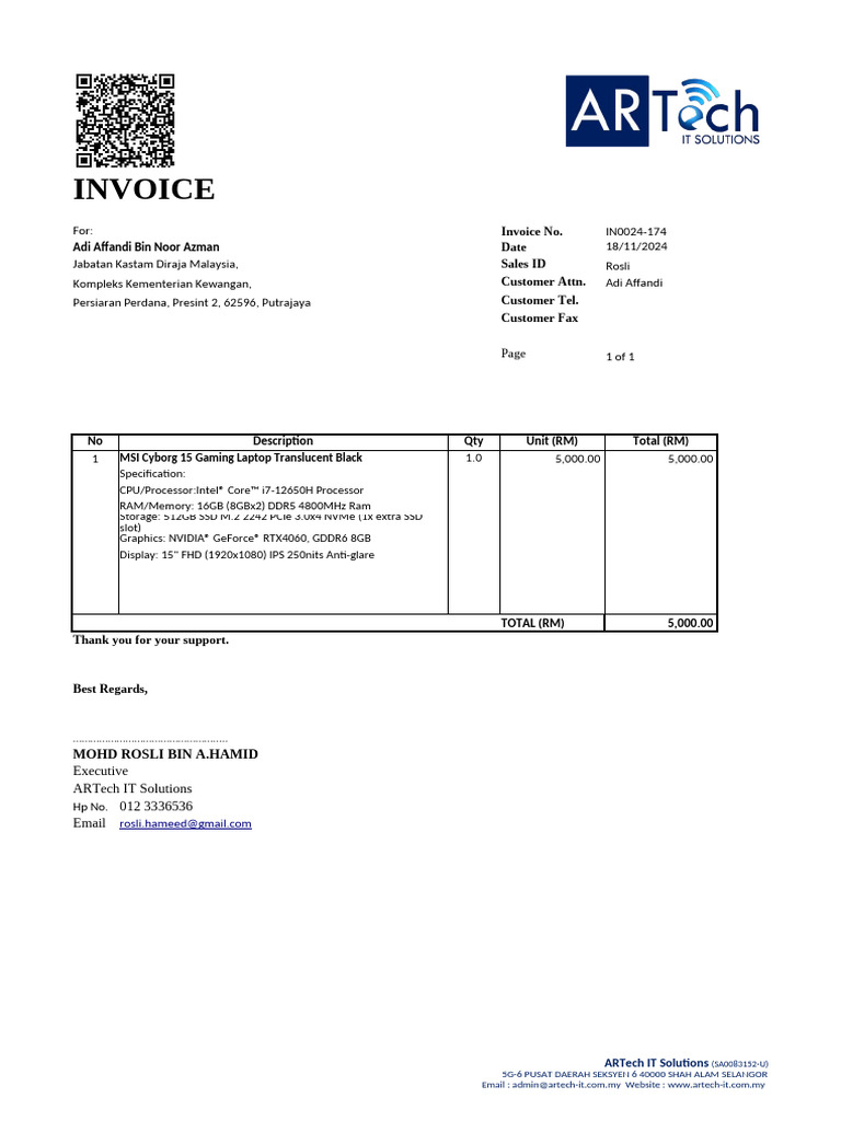Invoice -adi affandi | PDF | Computer Hardware | Computer Science