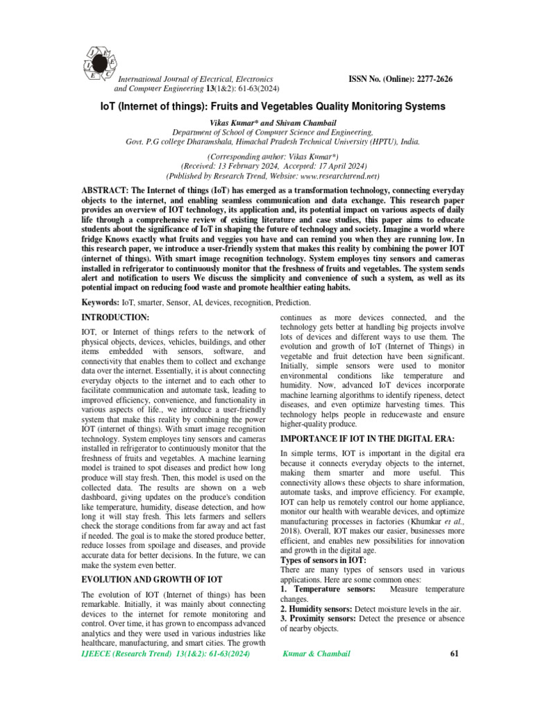 IoT - Internet of Things - Fruits and Vegetables Quality Monitoring ...