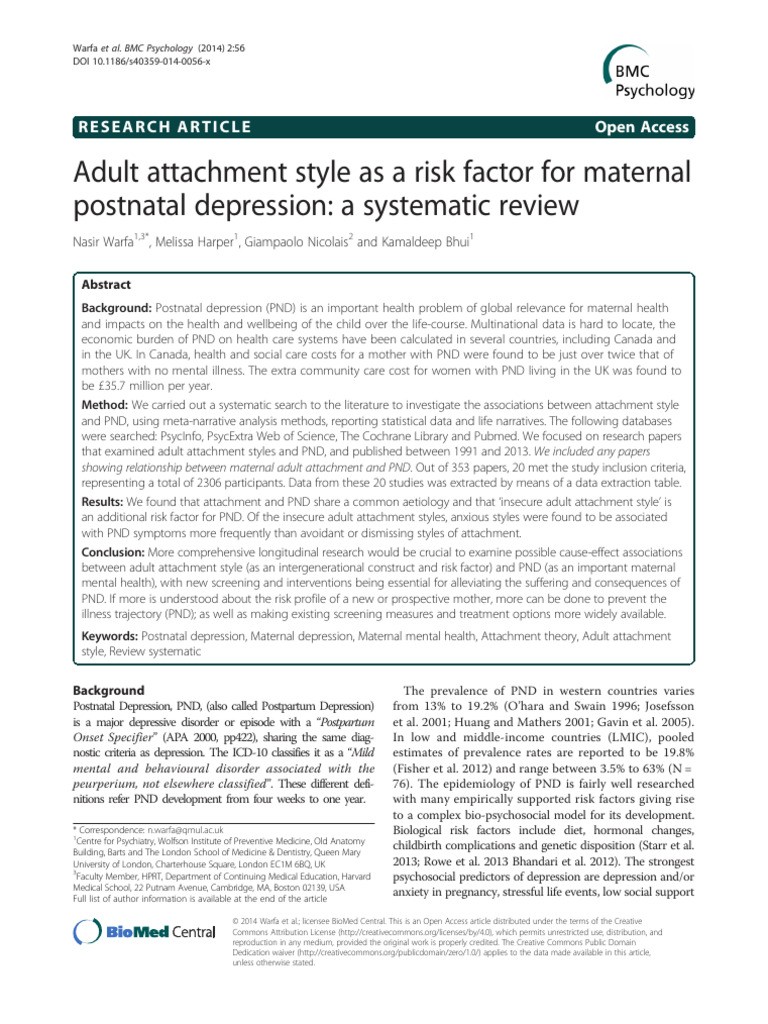 Adult Attachment Style As A Risk Factor | PDF | Attachment Theory ...
