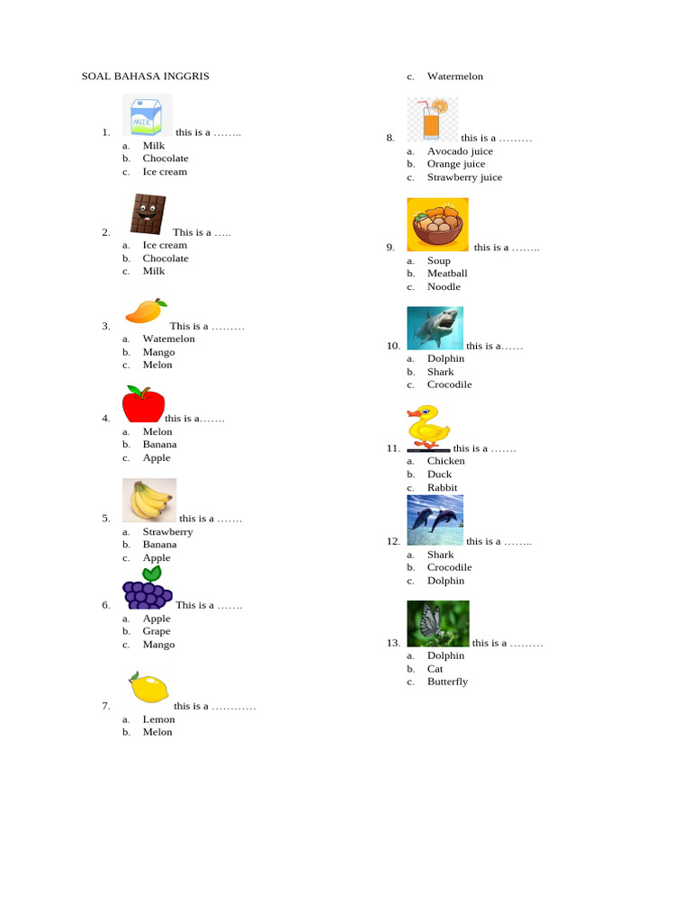 English Vocabulary Quiz for Kids | PDF | Foods | Food And Drink Preparation