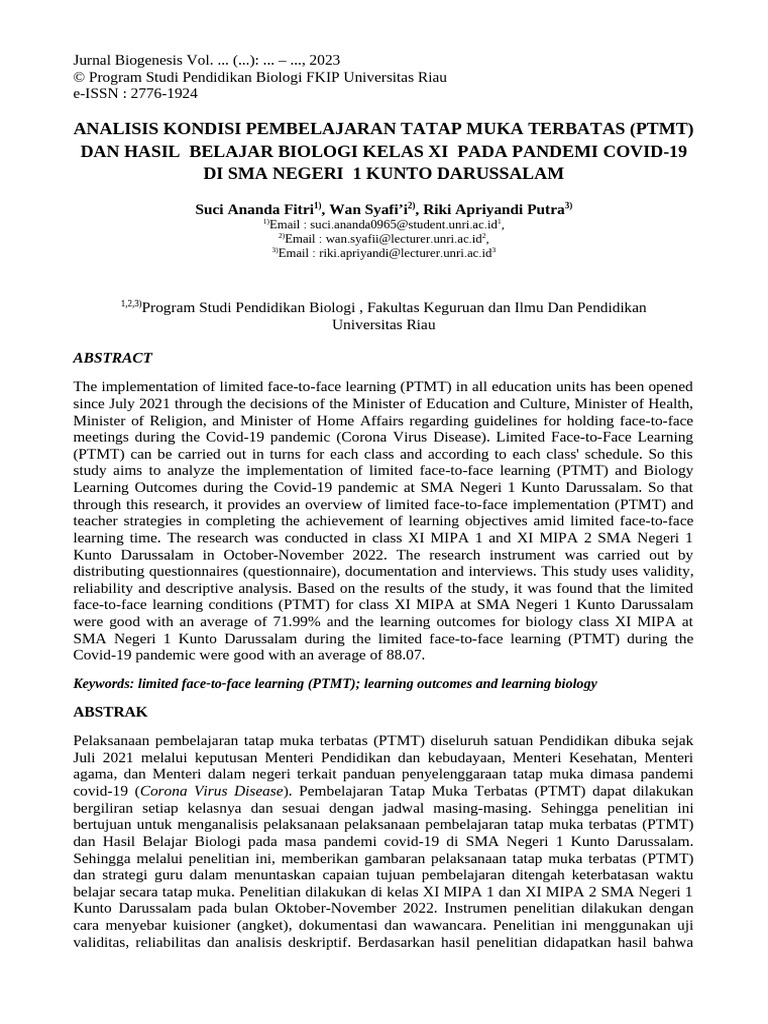 Jurnal Biolgenesisi Suci | PDF