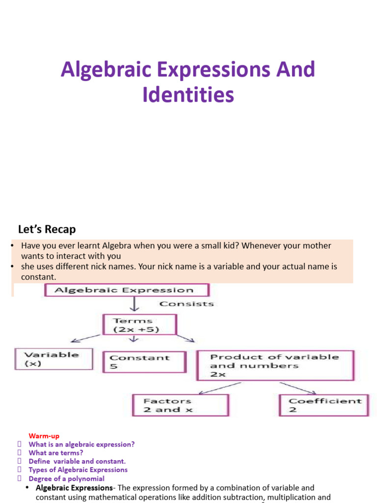 Algebraic Expressions And Identities | PDF