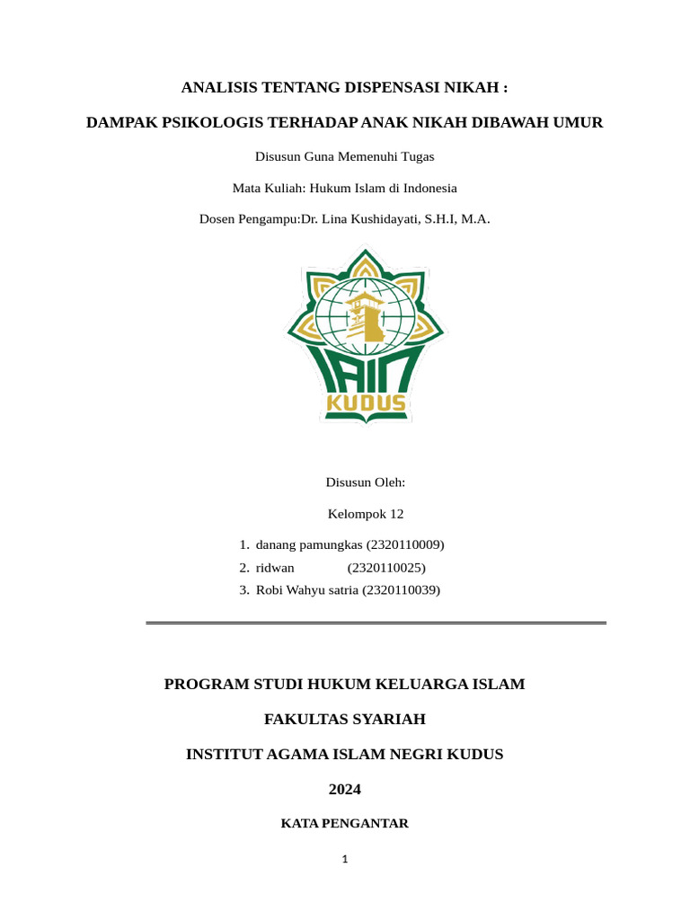 Hukum Islam Di Indonesia Dispensasi Nikah KLMPK 12 | PDF