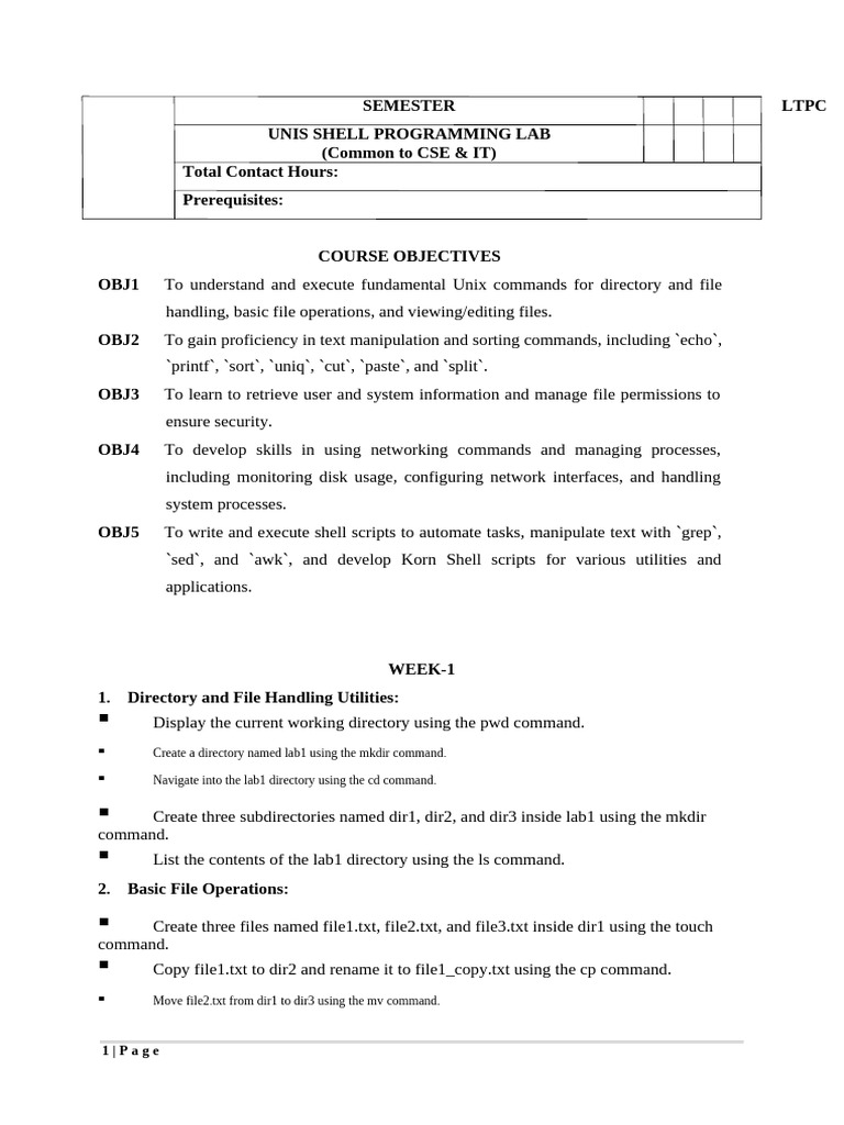 USP LAB Syllabus | PDF | Filename | Command Line Interface