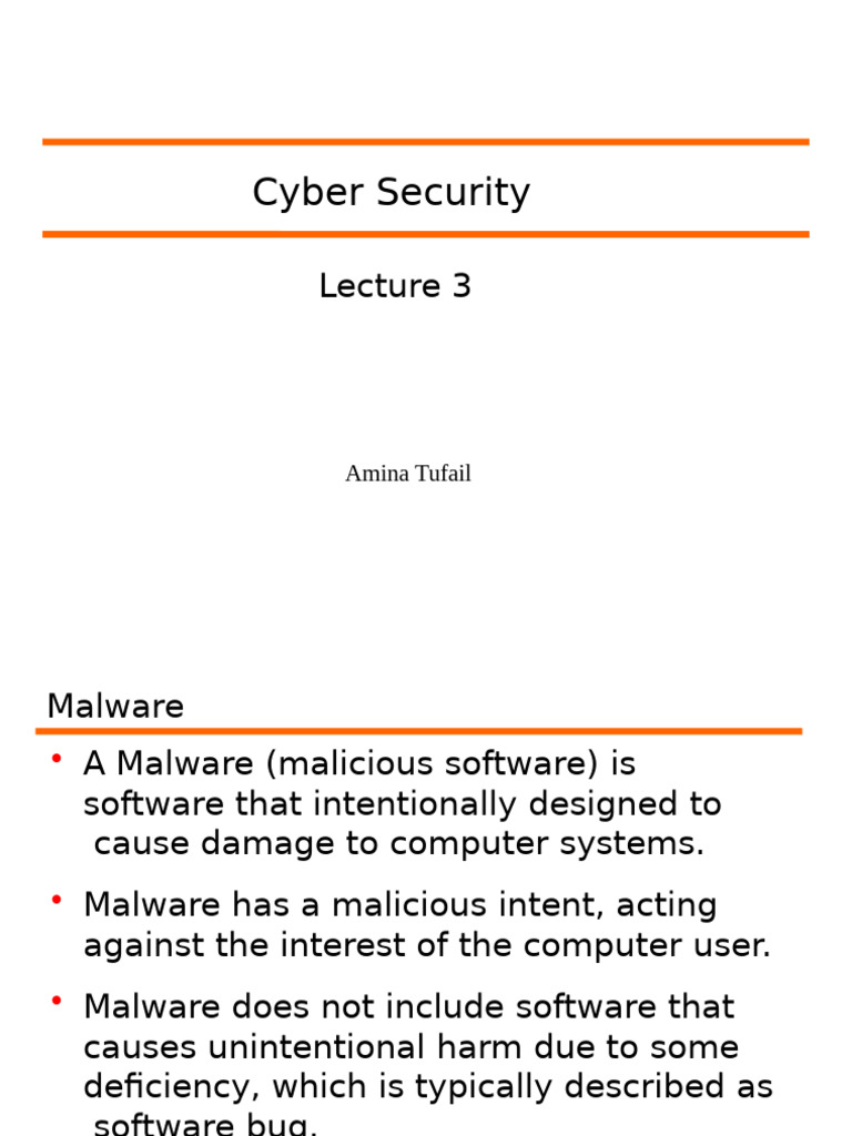 Cyber Security Lecture 03 | PDF | Malware | Computer Virus
