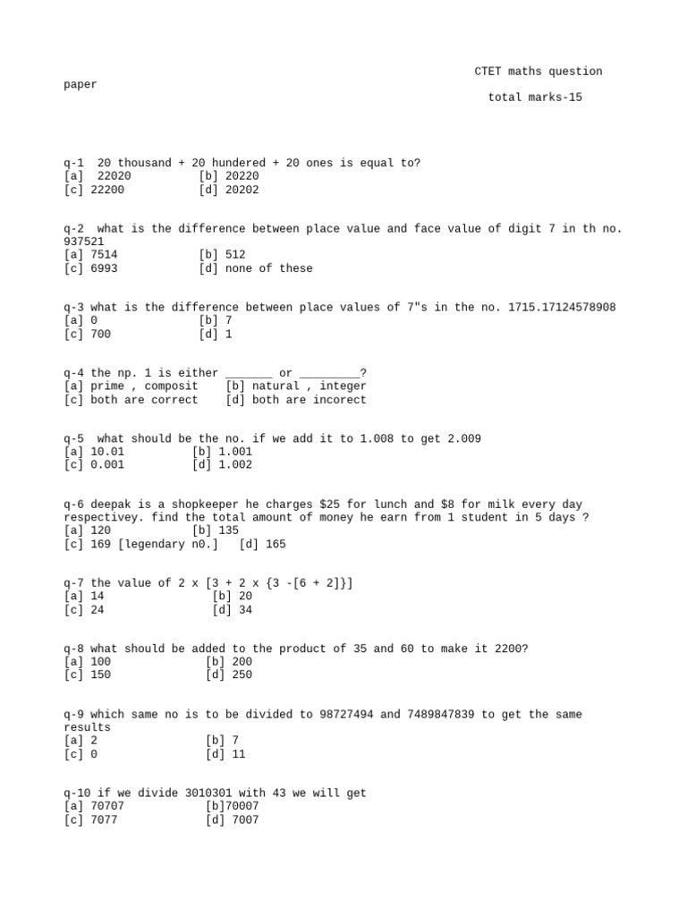 CTET Maths Question Paper 1 | PDF