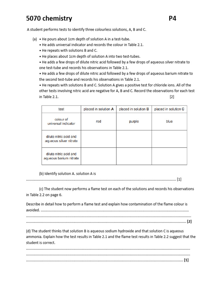 Identifying Colorless Solutions in Chemistry | PDF | Acid | Ammonia
