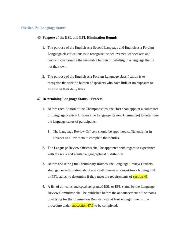 ESL and EFL Status Criteria | PDF | English As A Second Or Foreign ...