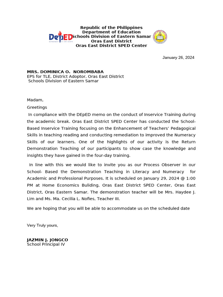 Letter Rrequest For Process Oberver | PDF