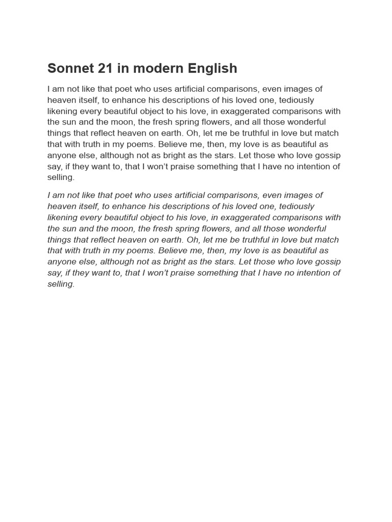 Sonnet 21 Modern English | PDF