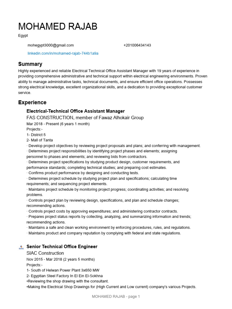 MOHAMED-RAJAB, Sr. Electricl Engineer | PDF | Specification (Technical ...