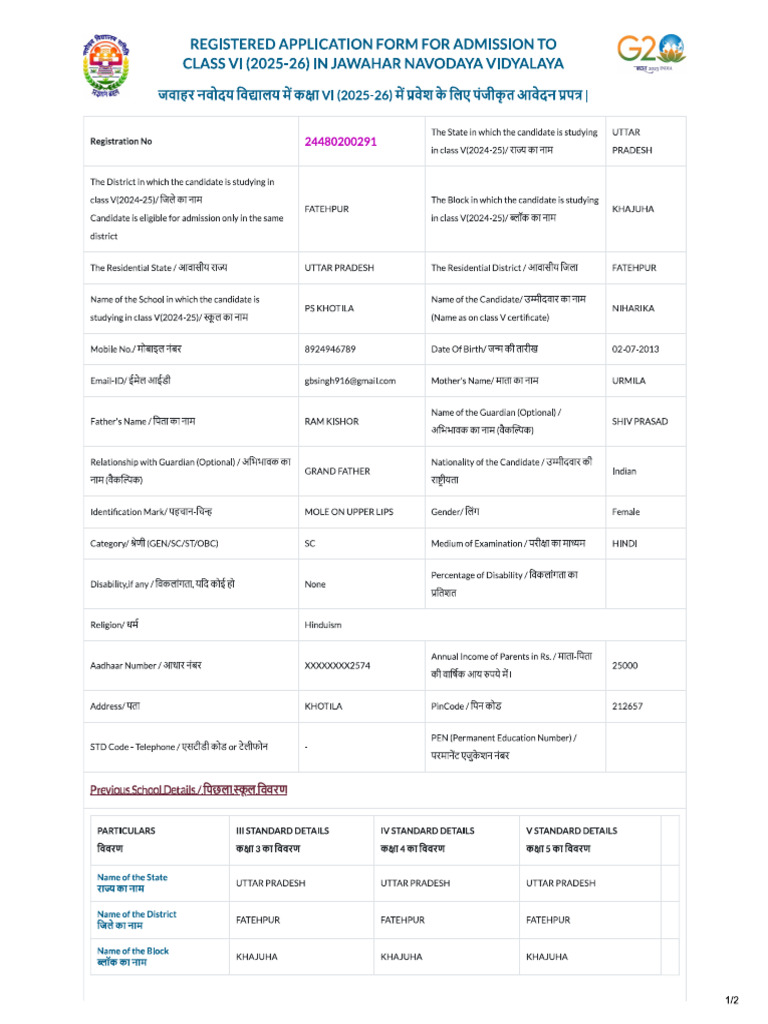 Niharika Application Form | PDF