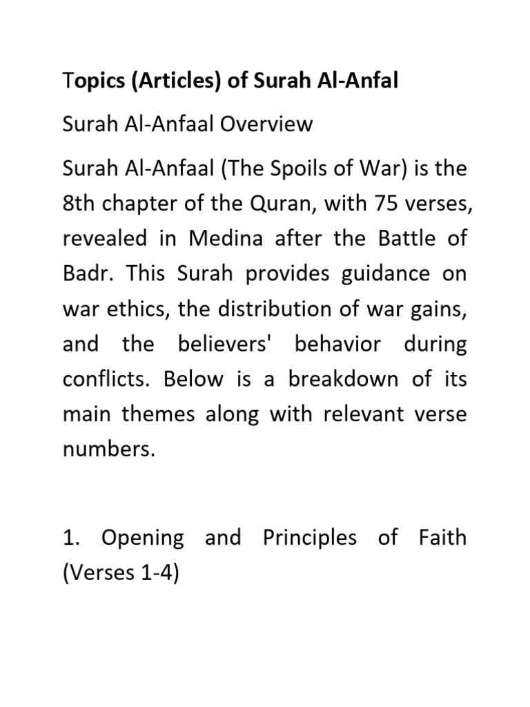 Topics of Surah Al Anfal-0 | PDF | Quran | Islam
