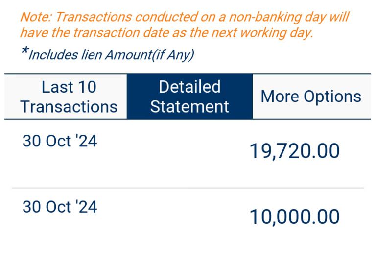 Transactions Last 10 More Options 30 Oct '24: Detailed Statement | PDF