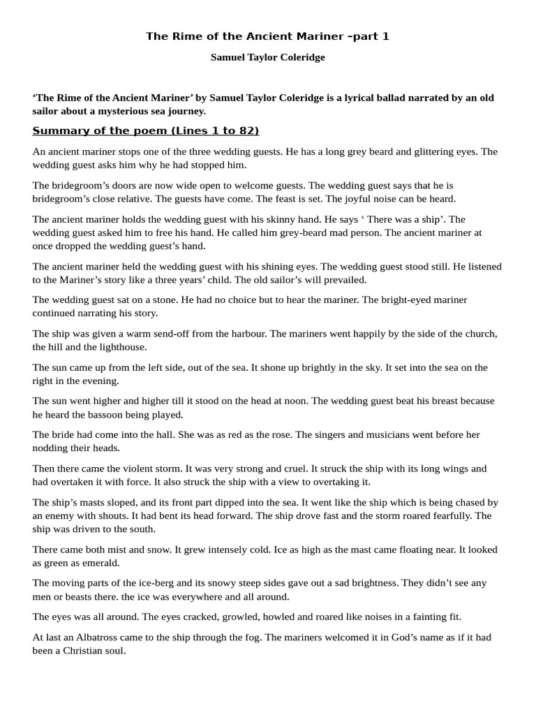 The Rime of The Ancient Mariner - Part 1 | PDF