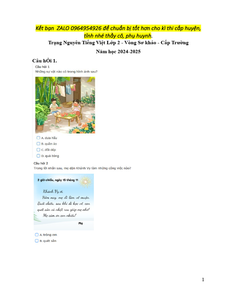 TNTV Lop 2 cấp trường - (Ma 01) | PDF