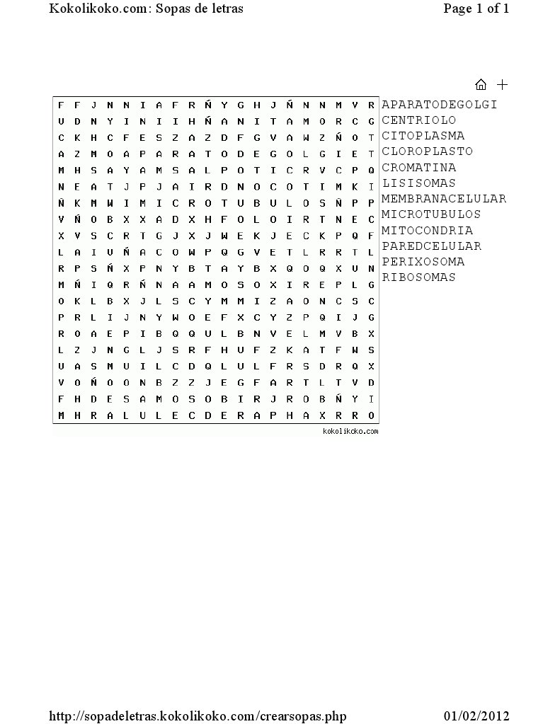 Sopa de Letras: Células y Partes | PDF
